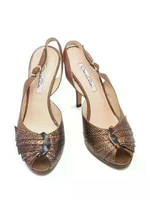 Oscar De La Renta Python-embossed Slingback Pumps