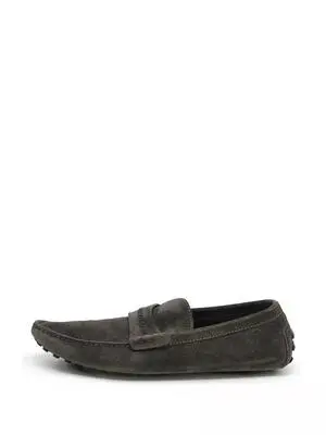 LOUIS VUITTON Suede Logo Penny Loafers