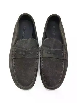 LOUIS VUITTON Suede Logo Penny Loafers