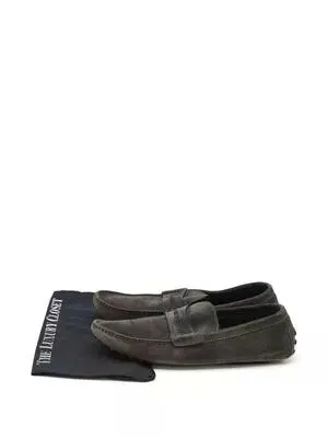 LOUIS VUITTON Suede Logo Penny Loafers