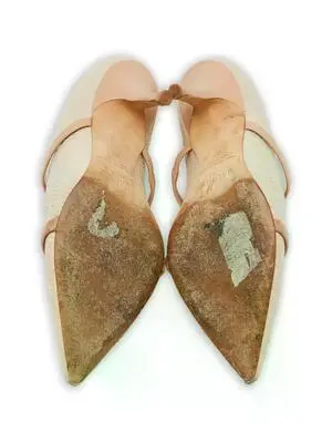 MALONE SOULIERS Beige Leather Woven Pointed Toe Stiletto Mules