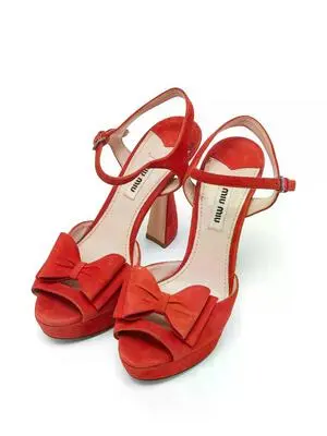 Miu Miu Orange Bow Detail Platform Ankle Strap Sandals