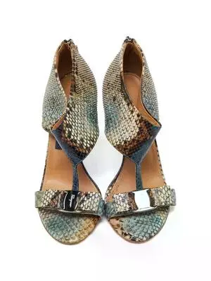 FERRAGAMO T-strap Python-embossed Sandals