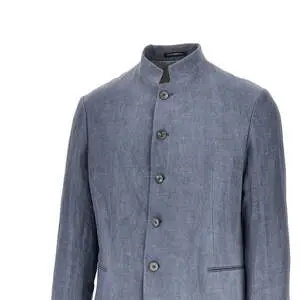 Emporio Armani Linen-blend Crepe Jacket With Guru Collar - Grey