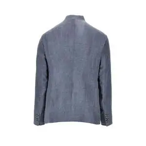 Emporio Armani Linen-blend Crepe Jacket With Guru Collar - Grey