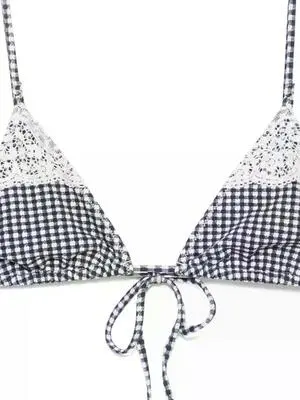 Frankies Bikinis Elena Gingham Lace-trim Bikini Top - Blue