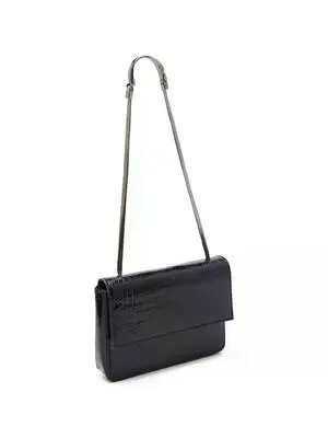 Gucci Croc-embossed Flap Shoulder Bag - Black