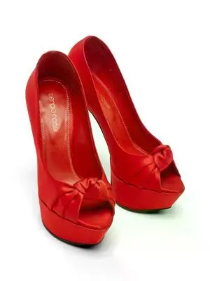 SERGIO ROSSI Satin Knot Peep-toe Pumps