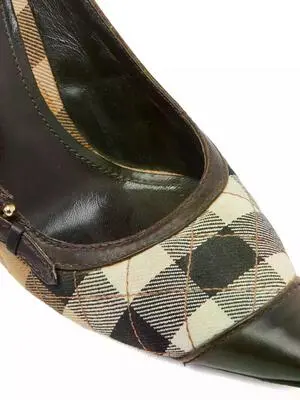 Burberry Check Canvas Pointed-toe Pumps With Buckle Strap
