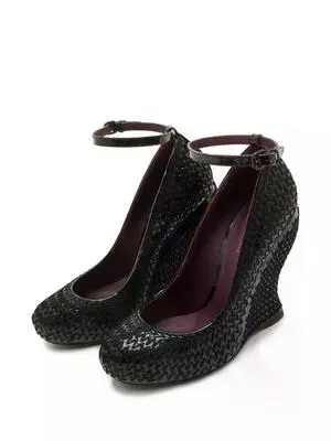 Bottega Veneta Patent Leather Thread-weave Wedge Pumps