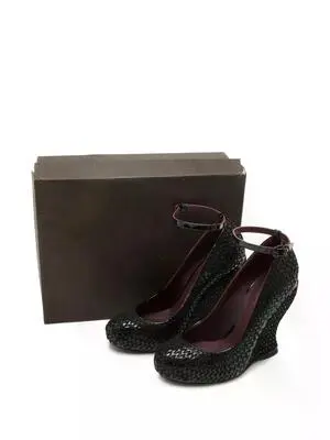 Bottega Veneta Patent Leather Thread-weave Wedge Pumps