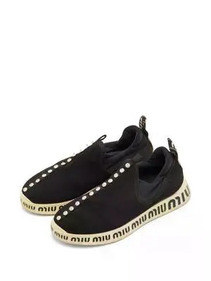 Miu Miu Crystal-embellished Stretch-knit Sneakers