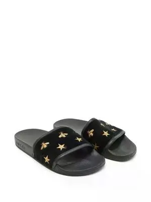 Gucci Embroidered Bee Velvet Slides