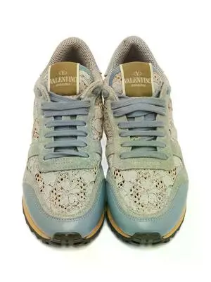 Valentino Garavani Rockrunner Lace-up Leather Sneakers - Blue