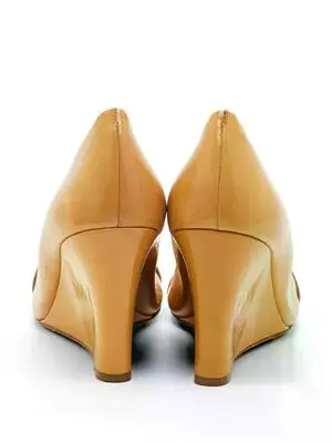 Tory Burch Trudy Peep-toe Wedge Pumps With Bow Detailing And Gold-tone Logo Plaque