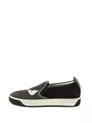 Fendi Monster Eyes Suede Slip-on Sneakers - Grey