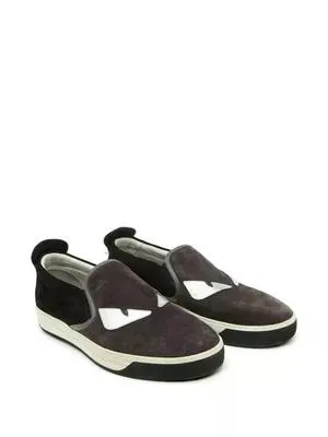 Fendi Monster Eyes Suede Slip-on Sneakers - Grey
