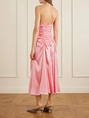 Khaite Raina Ruched Silk Midi Dress - Pink