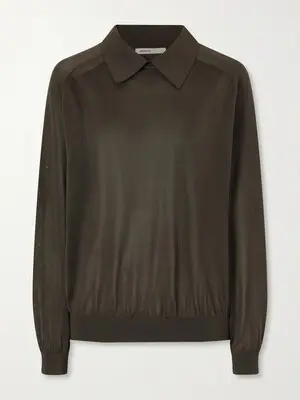 Khaite Alexa Silk-knitted Polo Sweater - Brown
