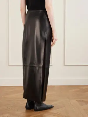 Khaite Lyle Leather Midi Skirt - Black
