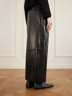 Khaite Lyle Leather Midi Skirt - Black