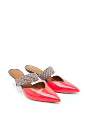 MALONE SOULIERS Maisie Patent Leather Mules With Woven Strap - Red