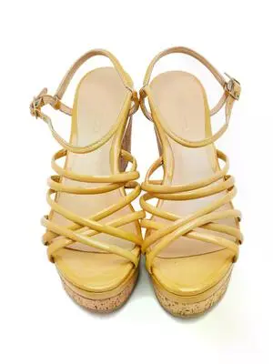 JIMMY CHOO Beige Leather Strappy Platform Sandals