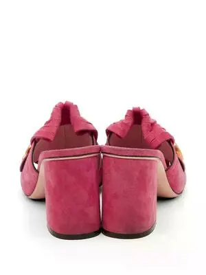 Gucci Suede Fringe Sandals - Pink