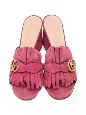 Gucci Suede Fringe Sandals - Pink