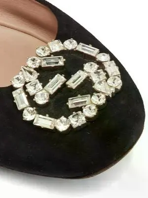 Gucci Interlocking G Crystal-embellished Suede Ballet Flats