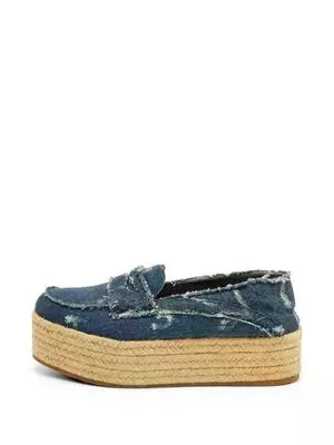 Miu Miu Distressed Denim Platform Espadrille Loafers