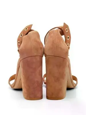 GIANVITO ROSSI Beige Suede Buckle Ankle Strap Sandals