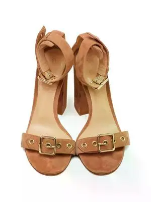 GIANVITO ROSSI Beige Suede Buckle Ankle Strap Sandals