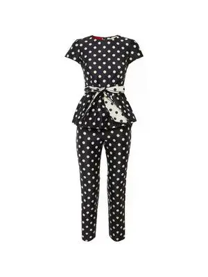 Carolina Herrera Polka Dot Peplum Jumpsuit - Blue