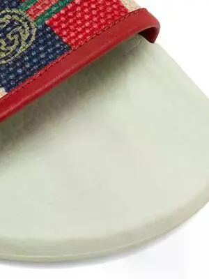 Gucci Canvas And Leather Logo Pool Slide Sandals