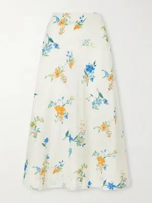 SKALL Mila Floral-print Organic Cotton Midi Skirt - Neutrals