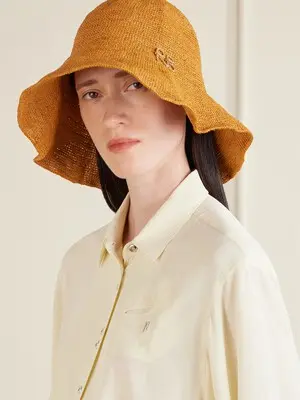 Ruslan Baginskiy Monogram Embellished Straw Bucket Hat - Neutrals