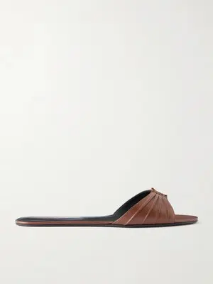 Saint Laurent Babylone Embellished Glossed-leather Slides - Brown
