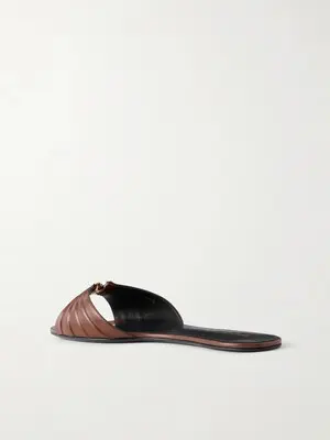 Saint Laurent Babylone Embellished Glossed-leather Slides - Brown