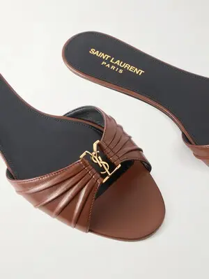 Saint Laurent Babylone Embellished Glossed-leather Slides - Brown