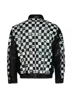 NAHMIAS Checkerboard Print Leather Jacket