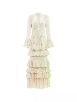 SAIID KOBEISY Ruffled Lace Maxi Dress - Neutrals