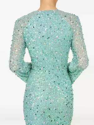 Jenny Packham Embellished Plunge V-neck Long Sleeve Gown