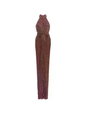 Jenny Packham Jenny Packham Embellished Halterneck Gown Grey