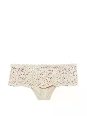 Frankies Bikinis Shelly Crochet-knit Ruffled Bikini Bottoms