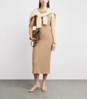 Soft Goat Silk-cashmere Cable-knit Midi Dress - Brown
