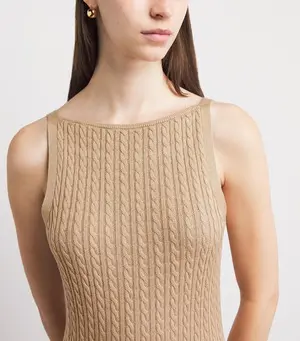 Soft Goat Silk-cashmere Cable-knit Midi Dress - Brown