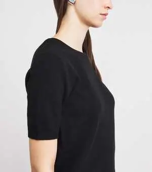 Soft Goat Cashmere Short Sleeve Sweater - Black