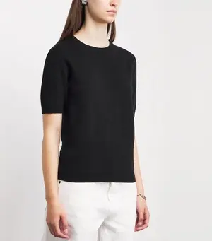 Soft Goat Cashmere Short Sleeve Sweater - Black