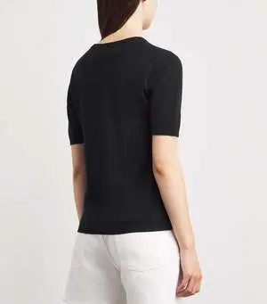 Soft Goat Cashmere Short Sleeve Sweater - Black